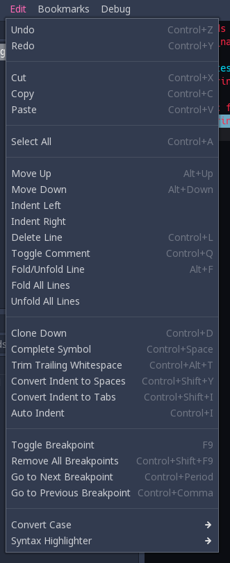 Re-organize Script Editor's Edit menu · Issue #30265 · godotengine/godot · GitHub