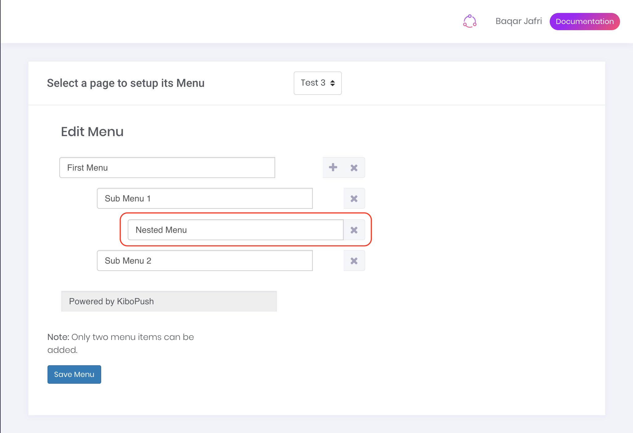 Unable to save menu with nested menu · Issue #1699 · Cloudkibo/KiboPush ...