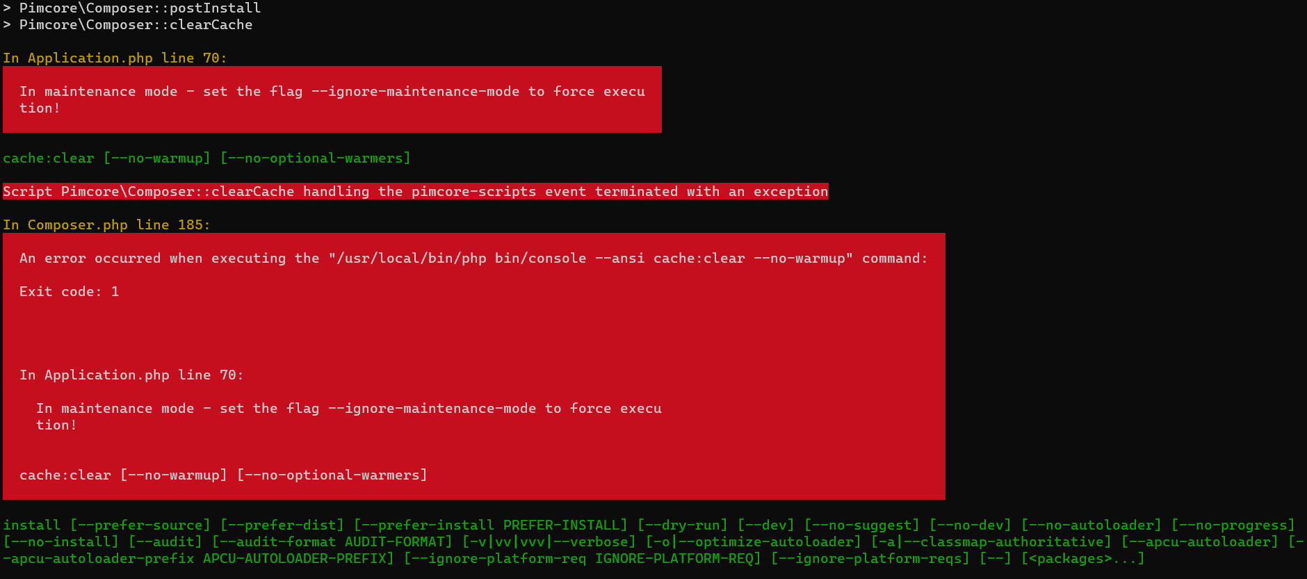 [bug] Composer Install With Maintenance Enabled · Issue 13283 · Pimcore Pimcore · Github