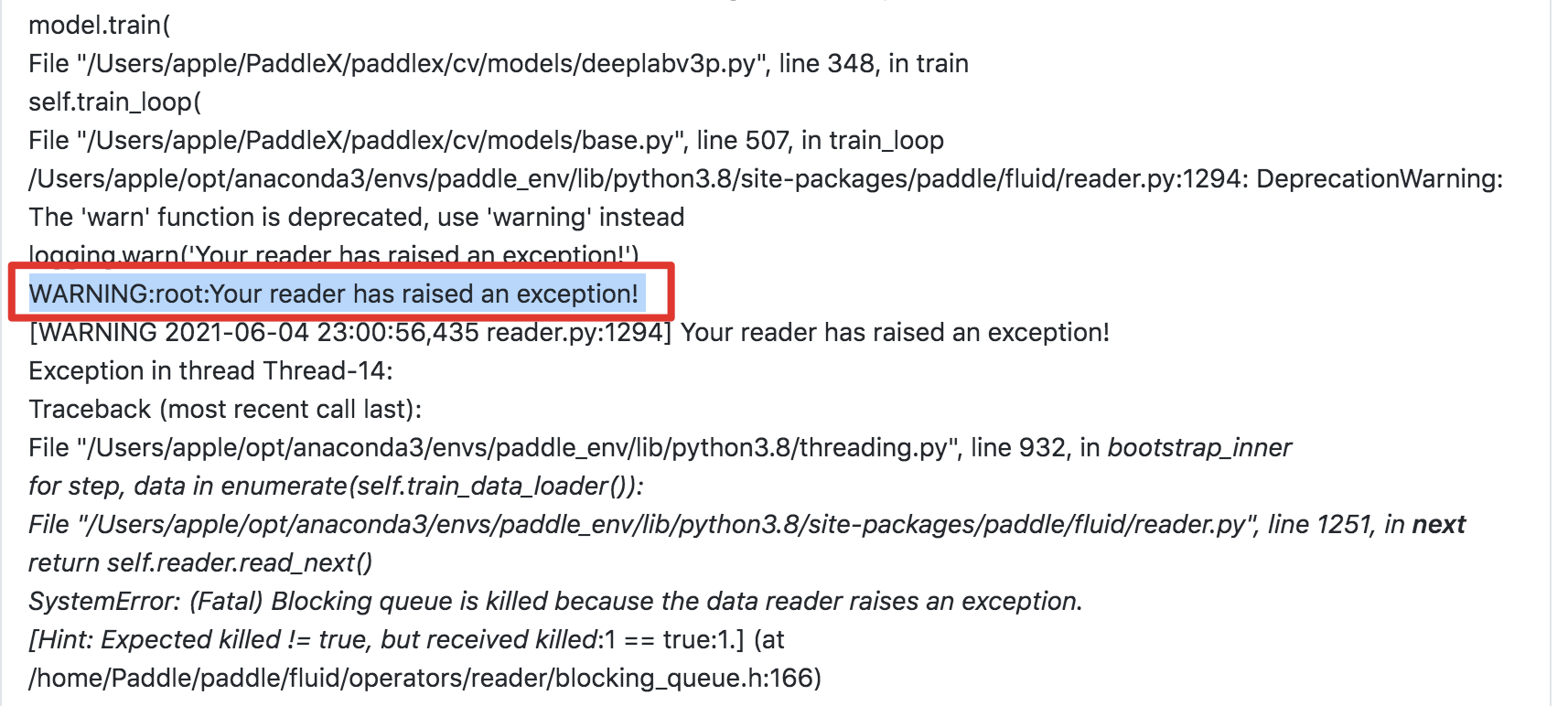 使用Mac Pro的cpu版进行训练的报错 · Issue #807 · PaddlePaddle/PaddleX · GitHub