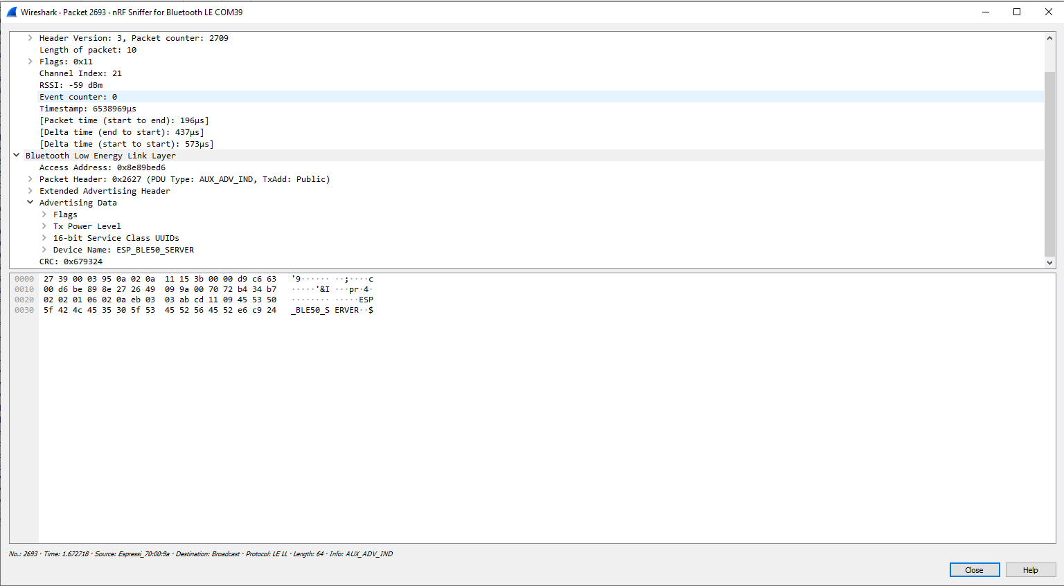 ble50_security_server example ESP32-S3 device not showing on LightBlue (IDFGH-7779) · Issue ...