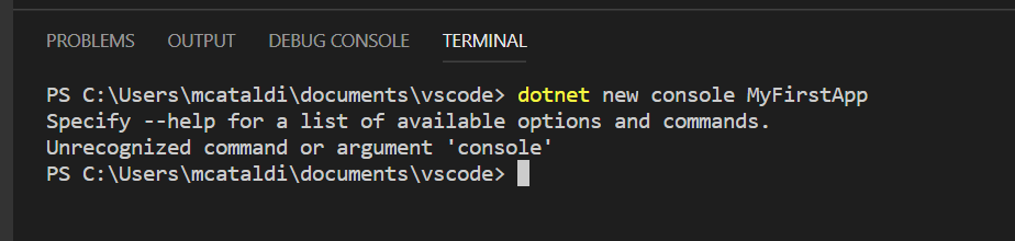 'dotnet new' cli not recognizing any command options · Issue #57639 · microsoft/vscode · GitHub