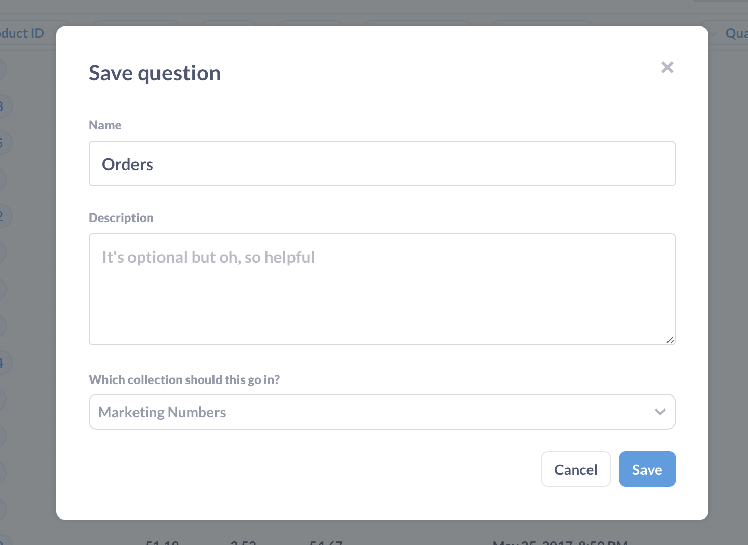The "Save question" modal should default to saving in the last ...