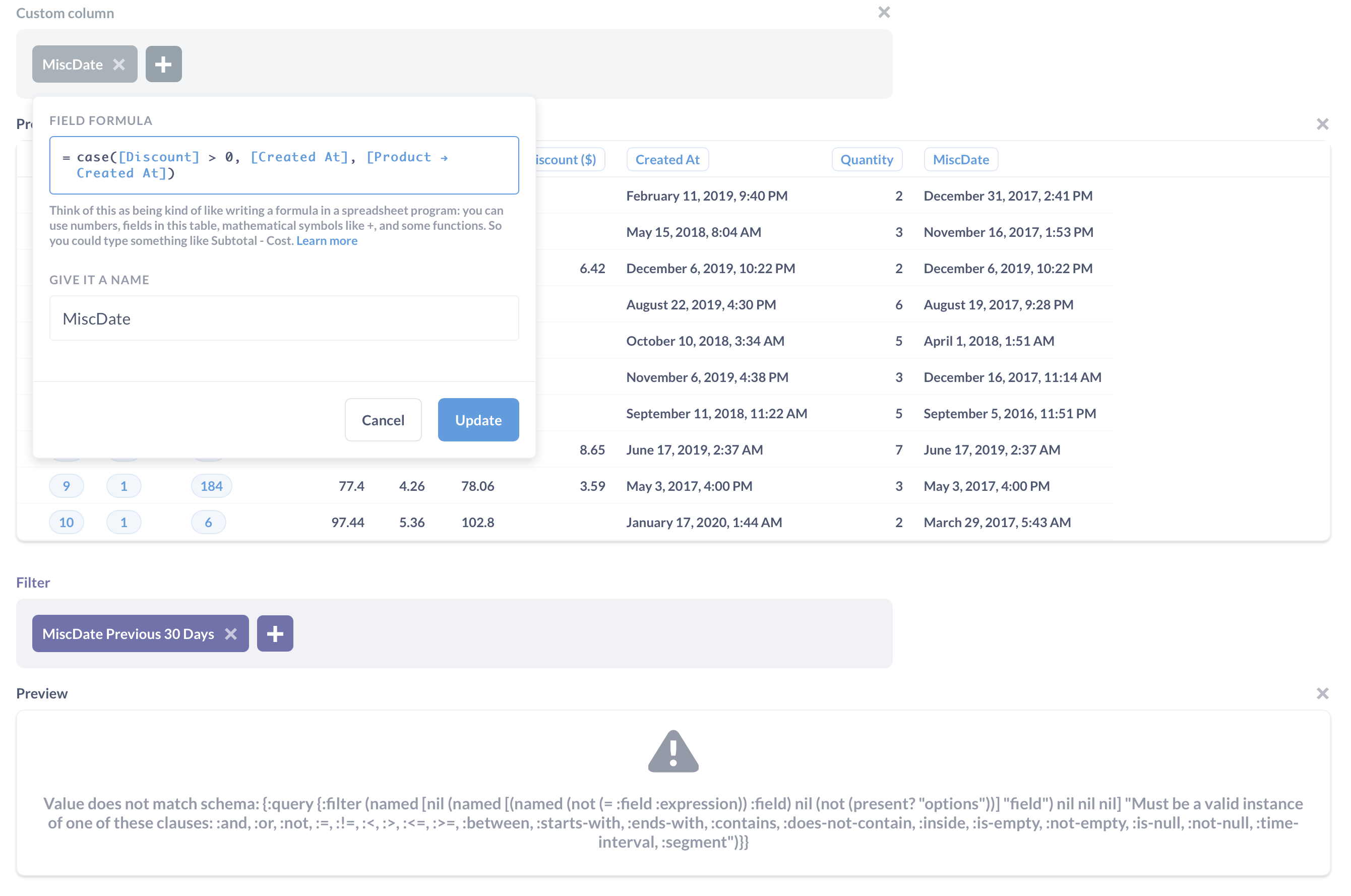 Error with relative date filters on custom column · Issue #16273 · metabase/metabase · GitHub
