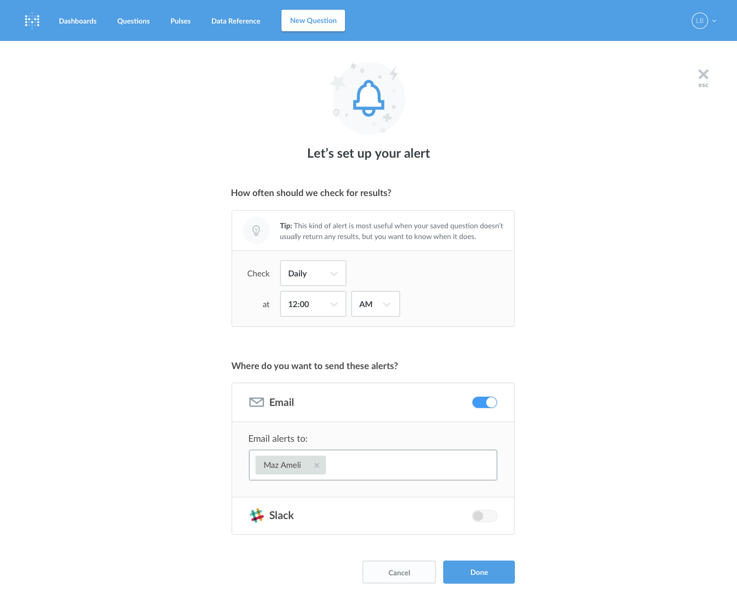 Designs for Alerts feature · Issue #6261 · metabase/metabase · GitHub