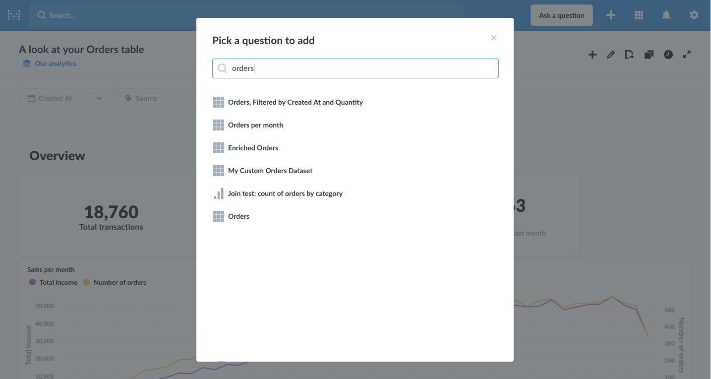 Clean up the search UI/IX for the add-question-to-dashboard modal ...