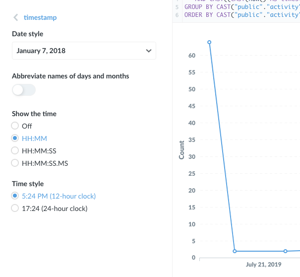 Native Query - Timestamp formatting issue · Issue #10638 · metabase/metabase · GitHub