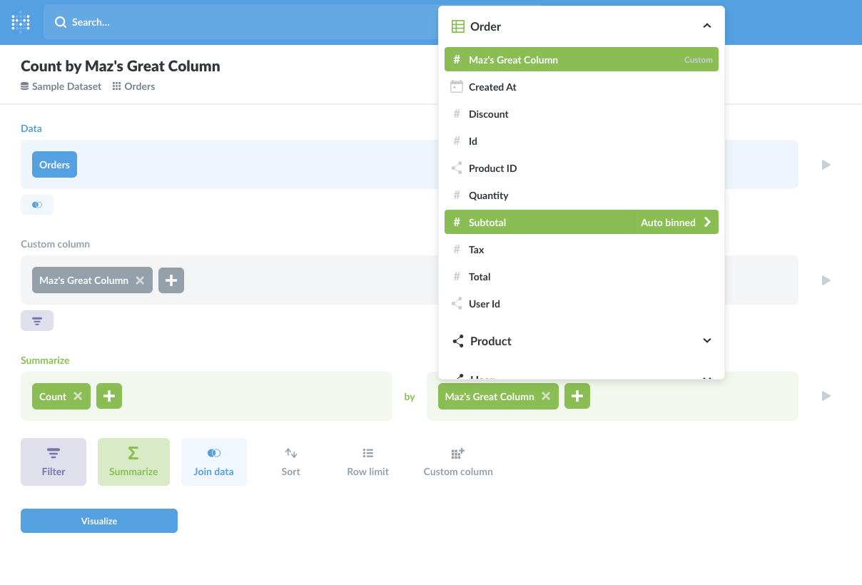 Binning should work when grouping by a custom column · Issue #11371 · metabase/metabase · GitHub