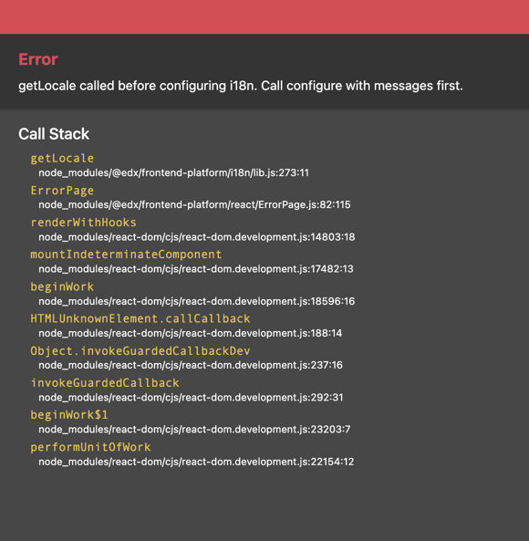ErrorPage fails on getLocale() because i18n isn't initialized. · Issue #590 · openedx/frontend ...