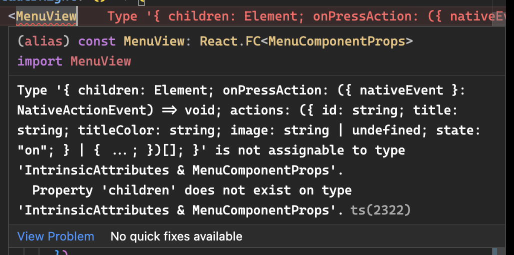 Explicitly define `children` as a prop for `MenuView` · Issue #433 · react-native-menu/menu · GitHub
