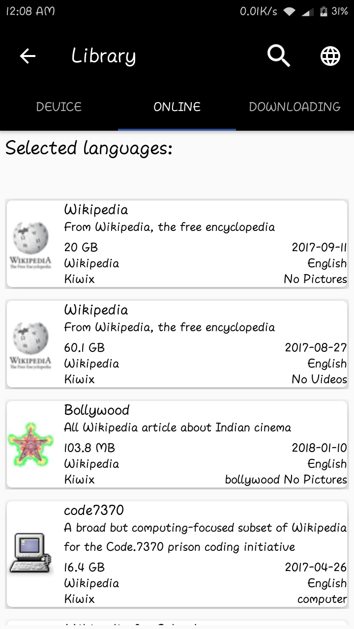 Enhanced the items in the download using cardview[Feature] · Issue #511 · kiwix/kiwix-android ...