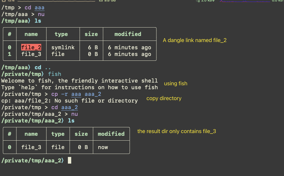 cp won't copy folders containing dangling symlinks · Issue #5526 · nushell/nushell · GitHub