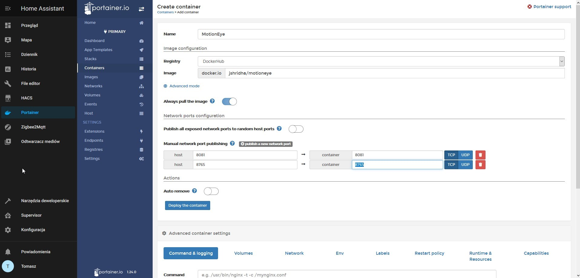 Motioneye Container - standard_init_linux.go:219: exec user process caused: exec format error ...