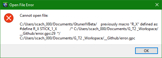Output panel - clicking on gpc warning line creates error popup (Open ...