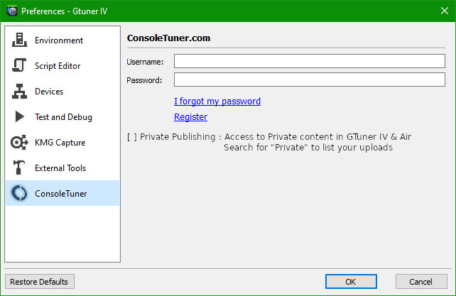 Feature Request: Publish Wizzard -> Publish to Online Resource Private Usage -> GTuner Air ...