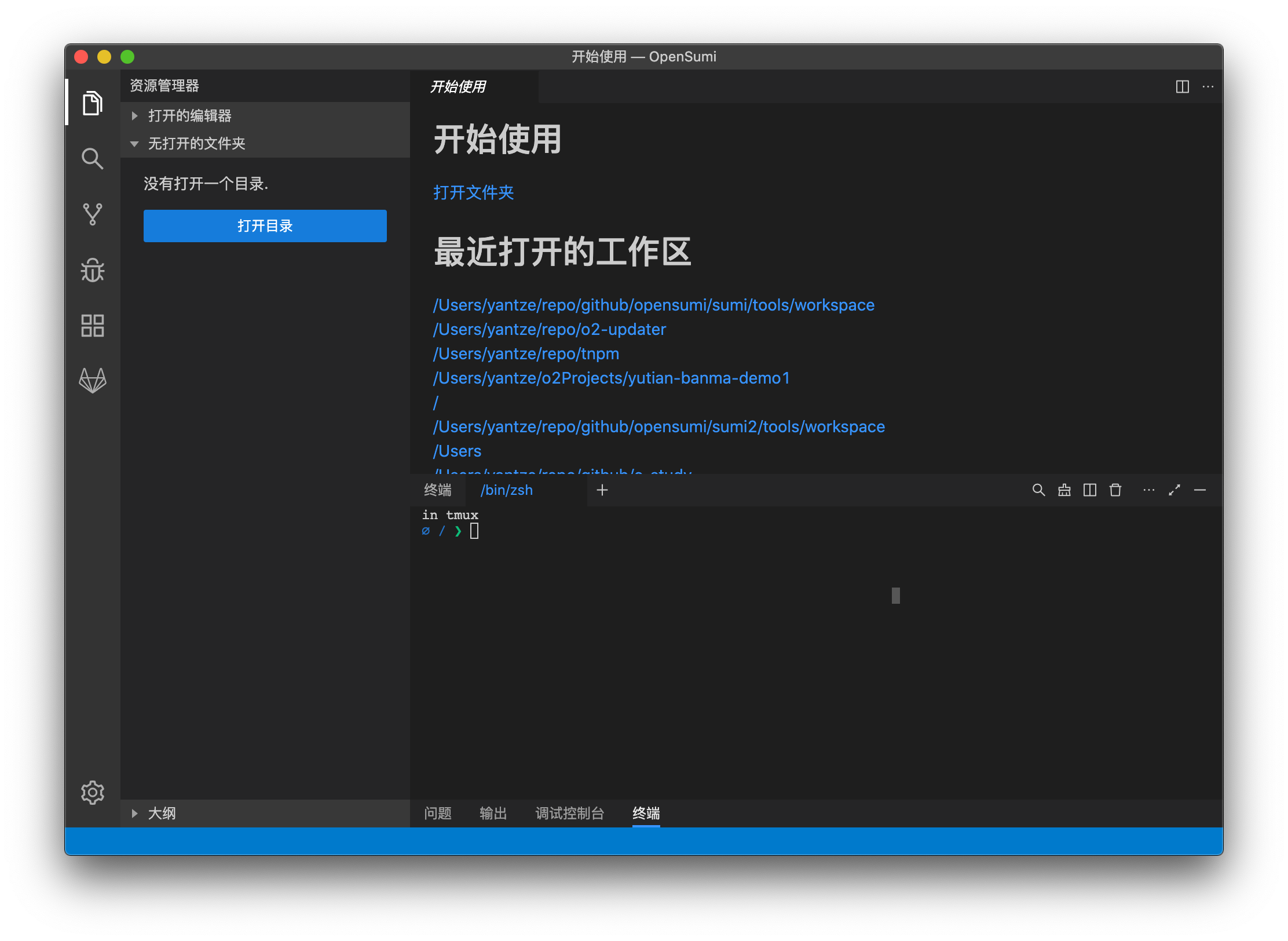 [FEATURE] 如果 Workspace 没有指定，Terminal 应该默认进入 home 目录 · Issue #542 · opensumi/core · GitHub