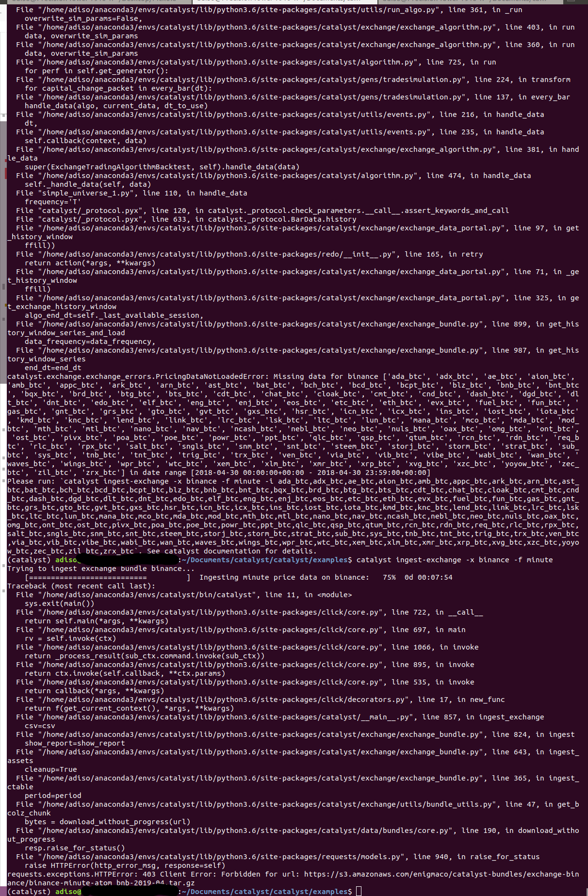 catalyst ingest-exchange binance -f minute -i atom_(any valid quote currency) yields 403 · Issue ...