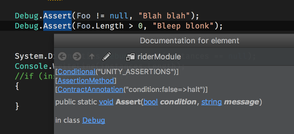 Debug.Assert is not recodnized as assertion by Rider · Issue #207 · JetBrains/resharper-unity ...