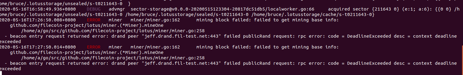 failed to get mining base info: beacon entry request returned error: drand peer "*.drand.fil ...