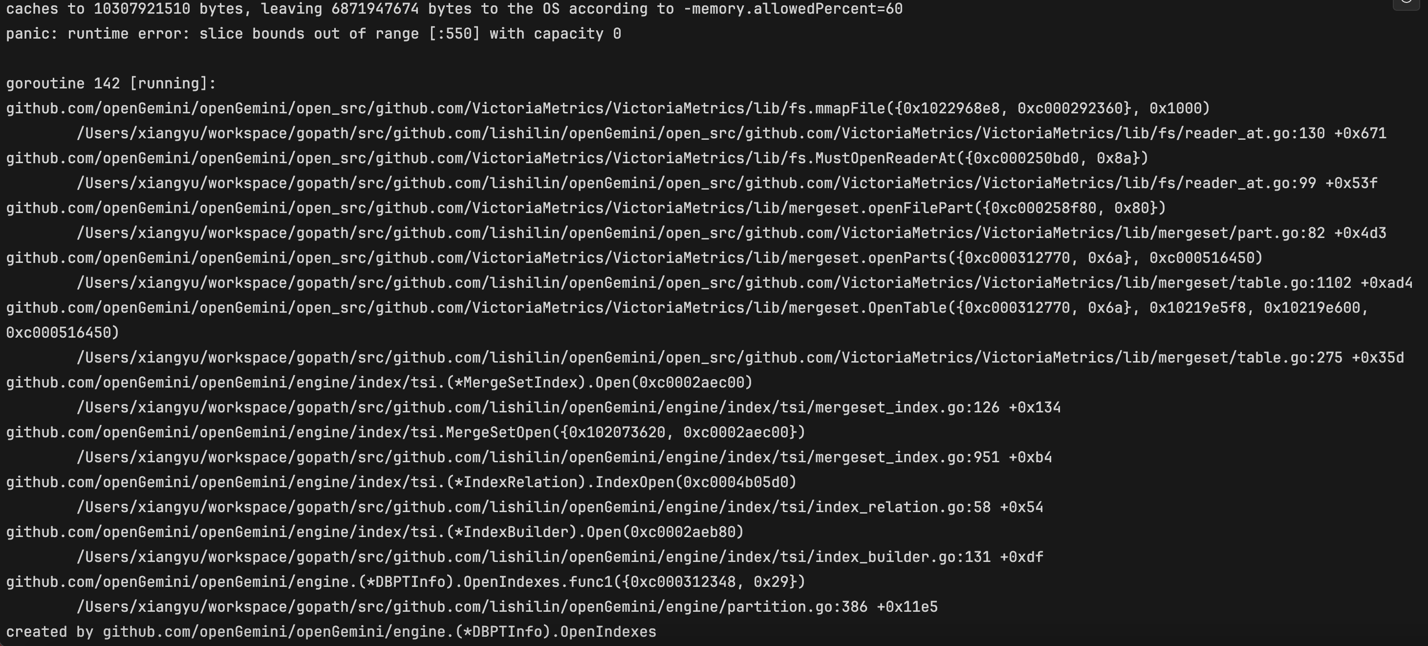 A panic is reported when data is written on macOS · Issue #143 · openGemini/openGemini · GitHub