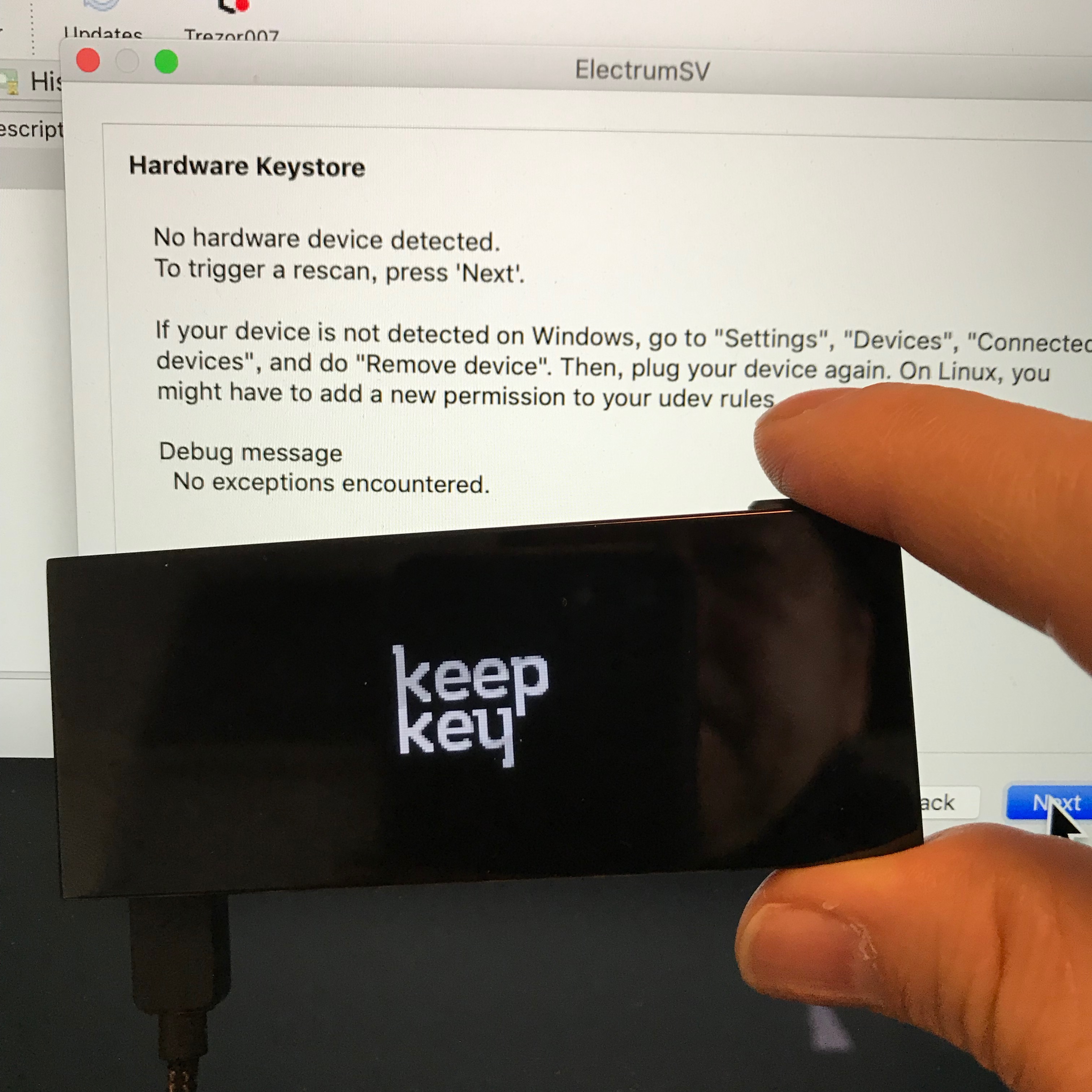 "No hardware device detected" for KeepKey · Issue #96 · electrumsv/electrumsv · GitHub