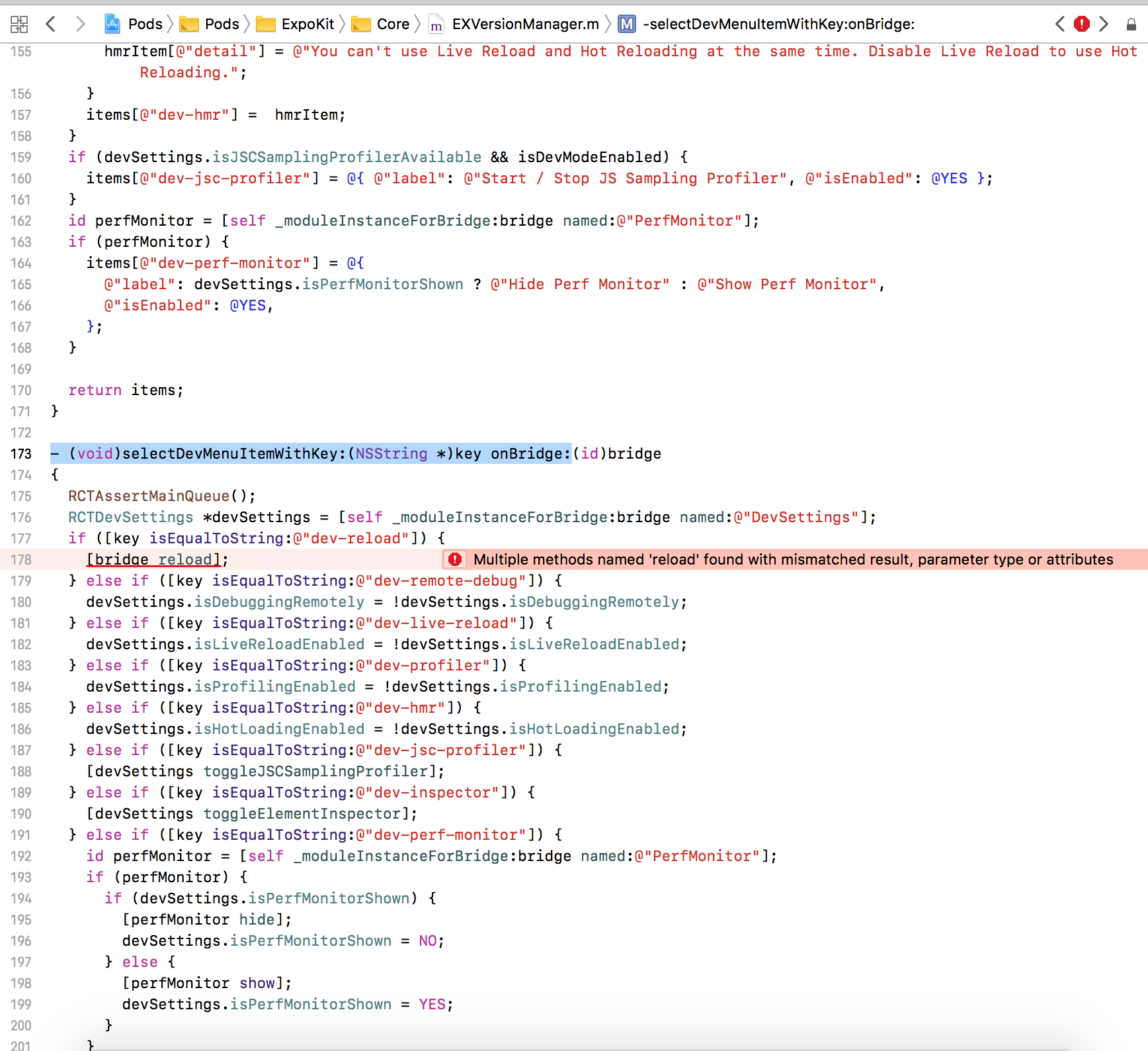 Multiple methods named 'reload' found with mismatched result, parameter ...