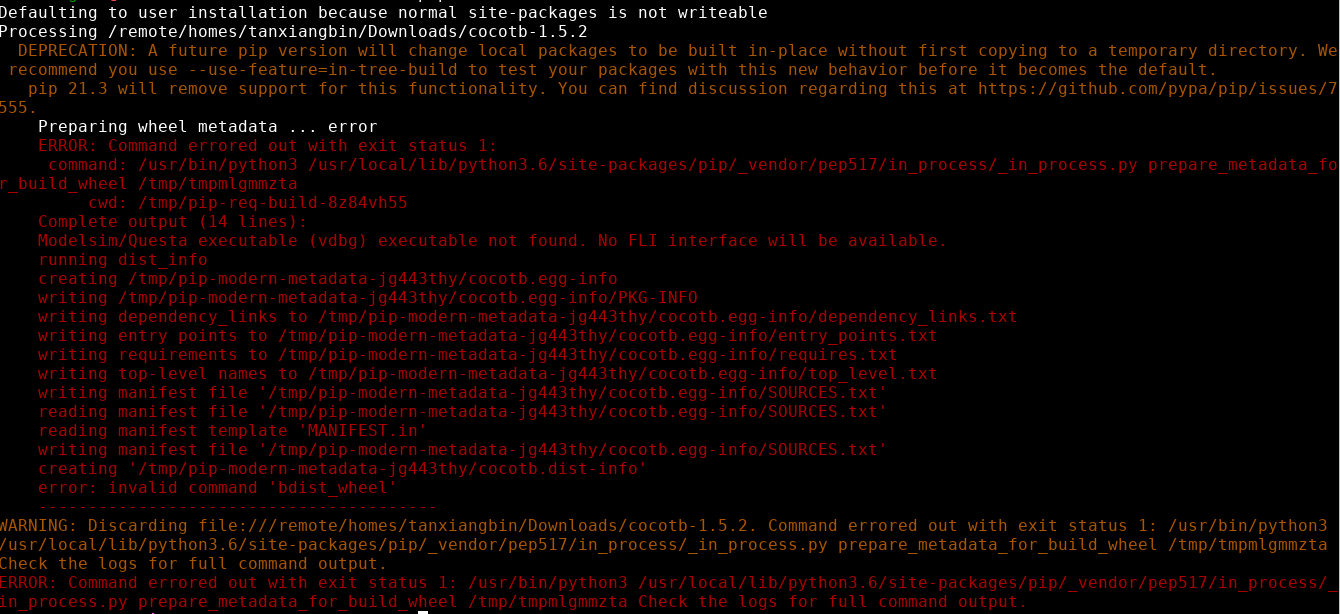 Preparing wheel metaadata error while installing on restricted systems · cocotb cocotb ...