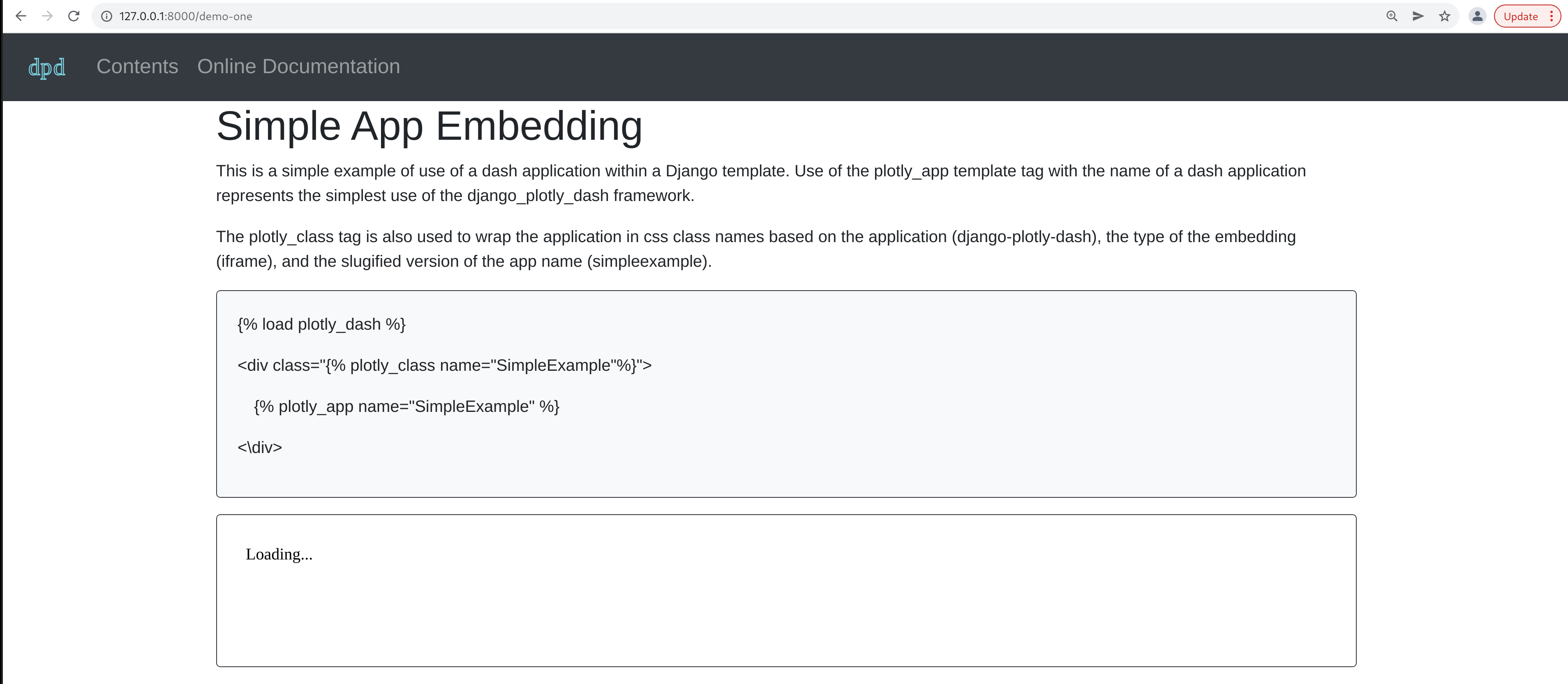 Stuck at loading in all examples but 5, 6 and 7 · Issue #388 · GibbsConsulting/django-plotly ...
