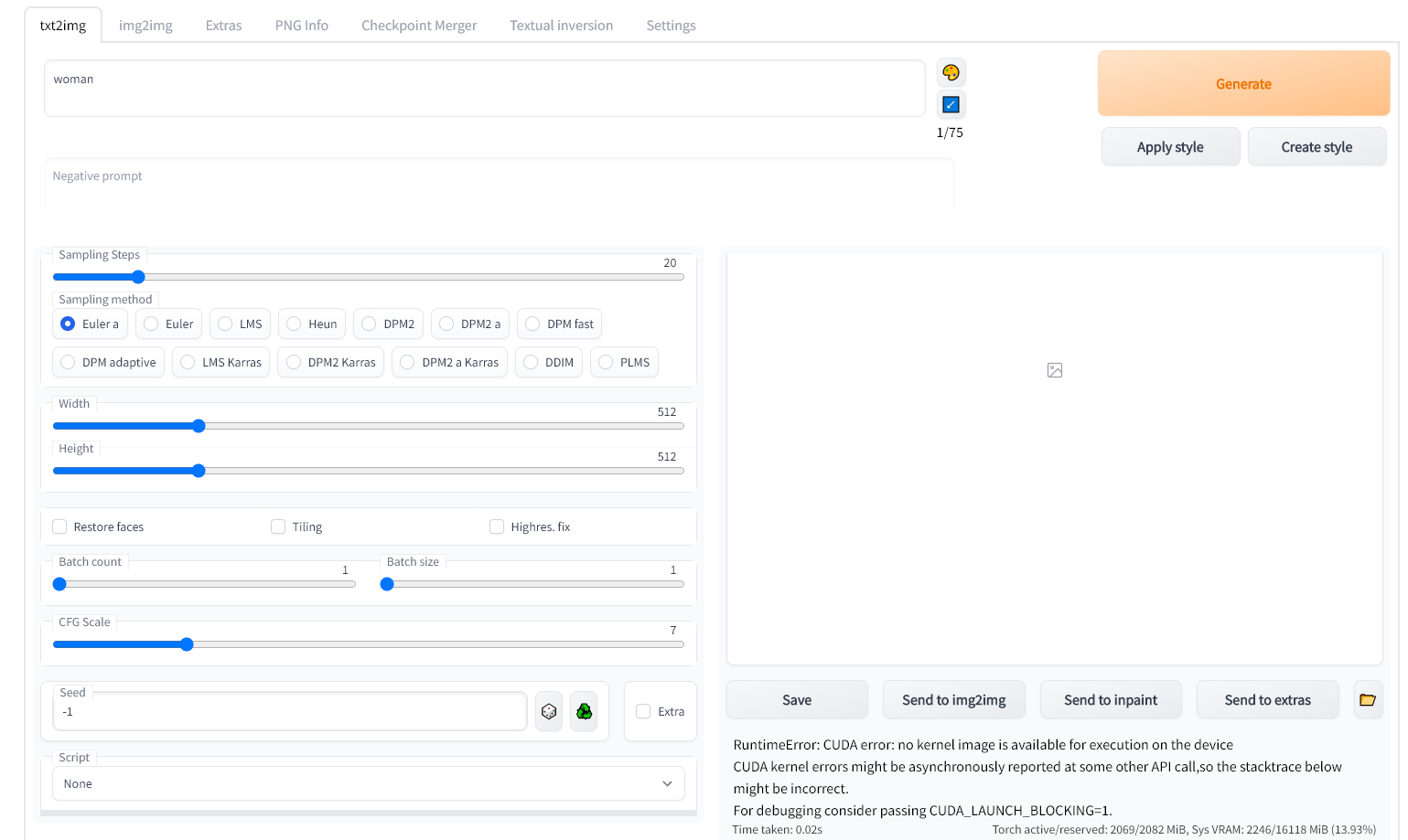 Unable to generate in webui on RTX A4000 · Issue #2018 · AUTOMATIC1111/stable-diffusion-webui ...
