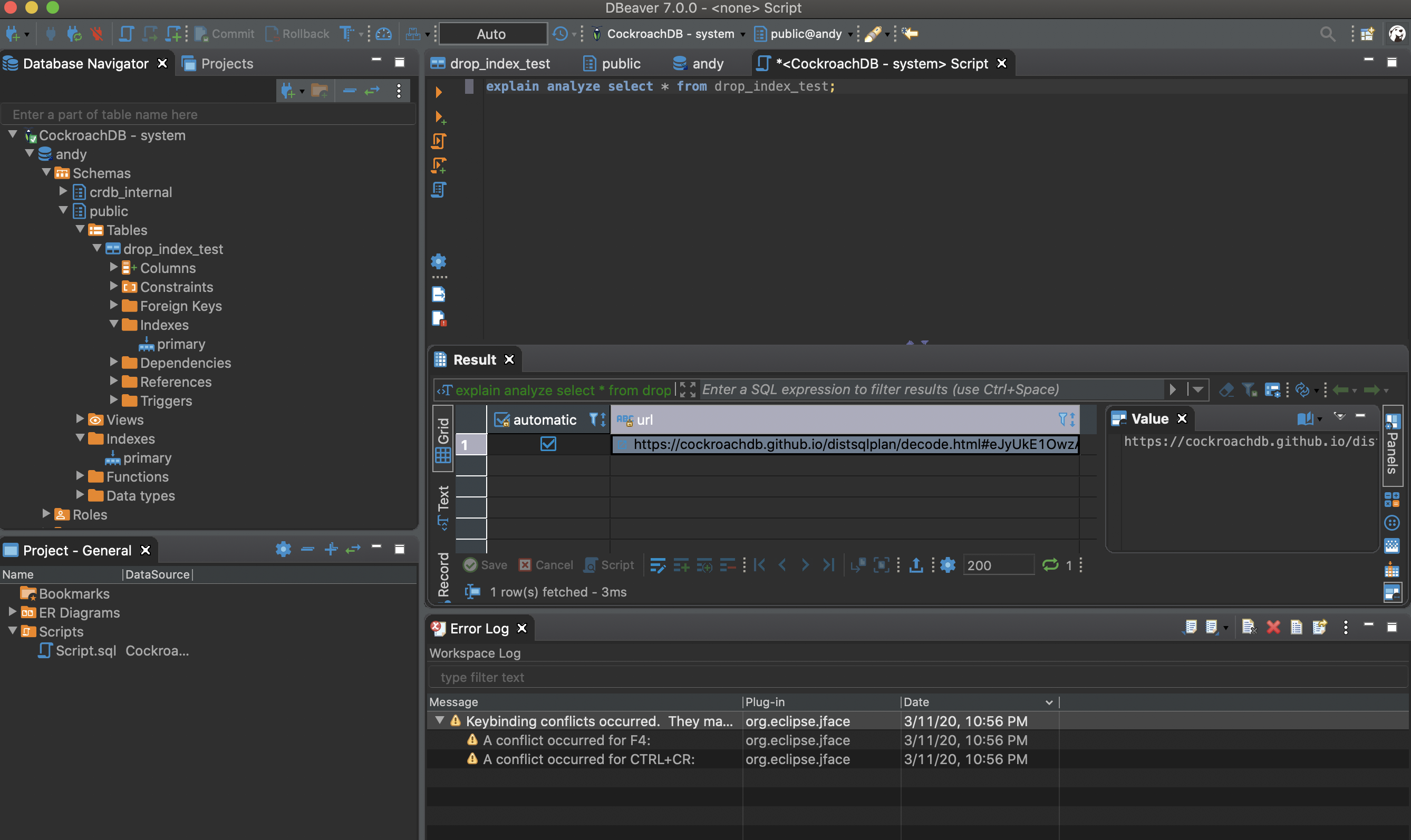 sql: explain bundle doesn't work with dbeaver · Issue #46020 · cockroachdb/cockroach · GitHub