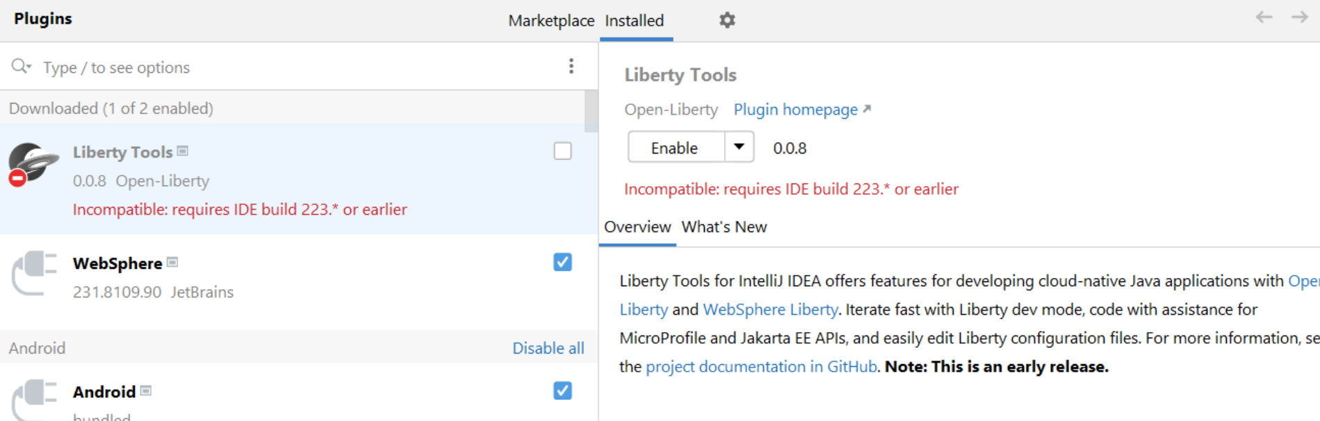 Intellij 2023.1 not supported · Issue #347 · OpenLiberty/liberty-tools-intellij · GitHub