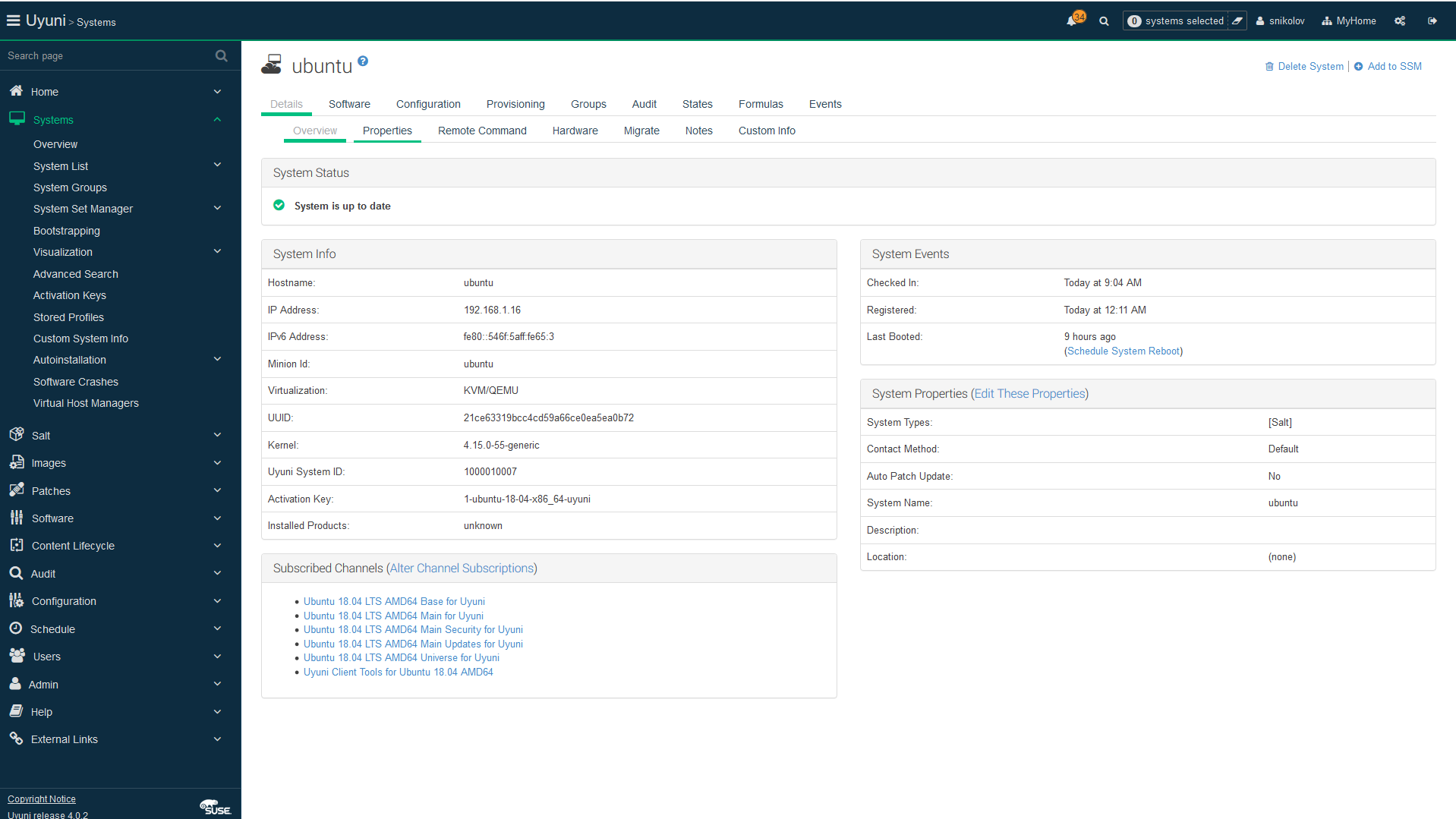 Uyuni 4.0.2 - strange behaviour with Ubuntu 18.04 and channels from ...