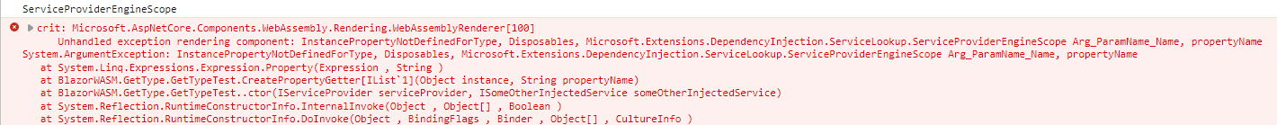 Blazor Wasm Iserviceprovider Reflection Based Property Getter Exception · Issue 44301