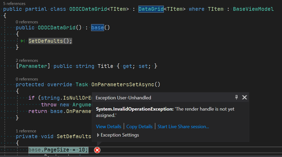 Blazorisedatagrid Systeminvalidoperationexception The Render Handle Is Not Yet Assigned