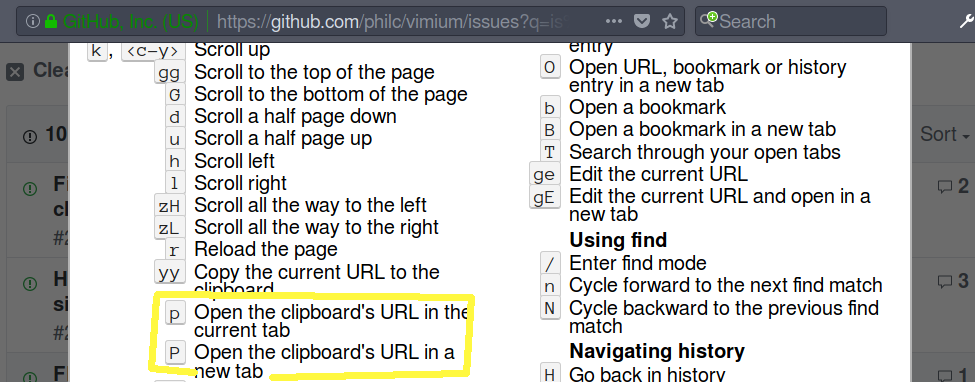 Letter p opens google.com instead of clipboard's URL · Issue #2647 · philc/vimium · GitHub