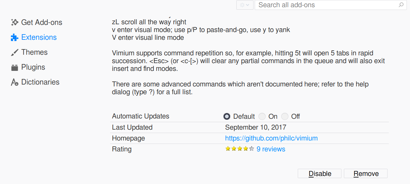 Vimium is not working anymore after last update (2017/09/14) · Issue #2646 · philc/vimium · GitHub