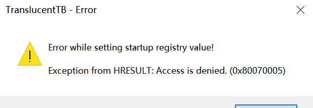 pop "Error while setting startup registry value!" when try at [Open at ...