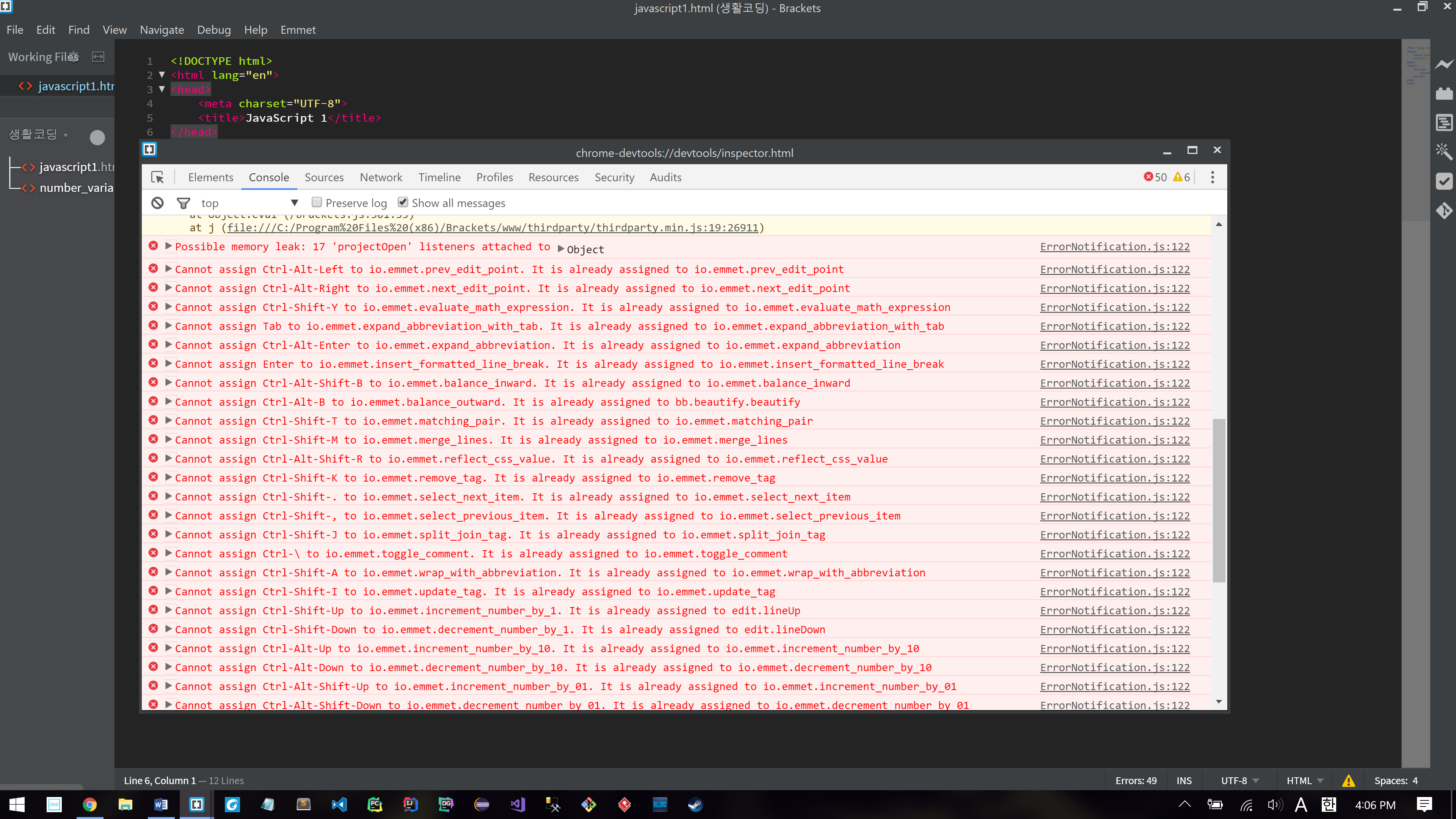 The status bar shows tons of errors when I fix shortcuts. · Issue #13591 · adobe/brackets · GitHub