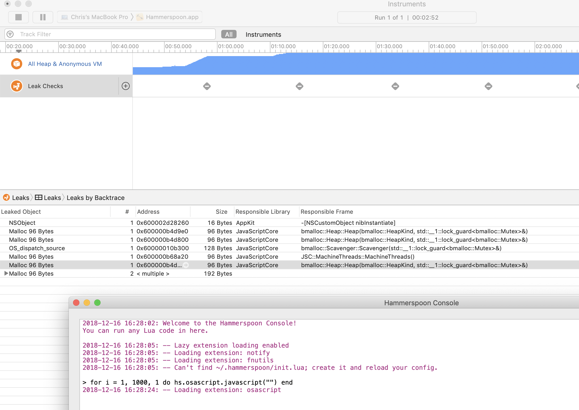 Memory leak in hs.osascript · Issue #1980 · Hammerspoon/hammerspoon ...