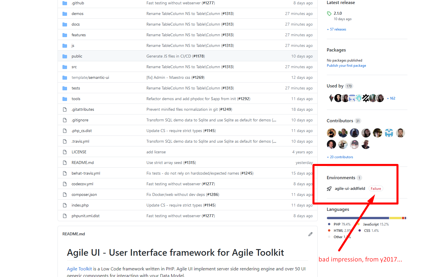 Remove "Enviroment" in GH homepage · Issue #1327 · atk4/ui · GitHub