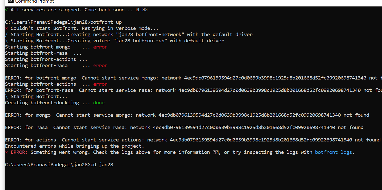 Cannot start service Mongo: network not found · Issue #399 · botfront/botfront · GitHub