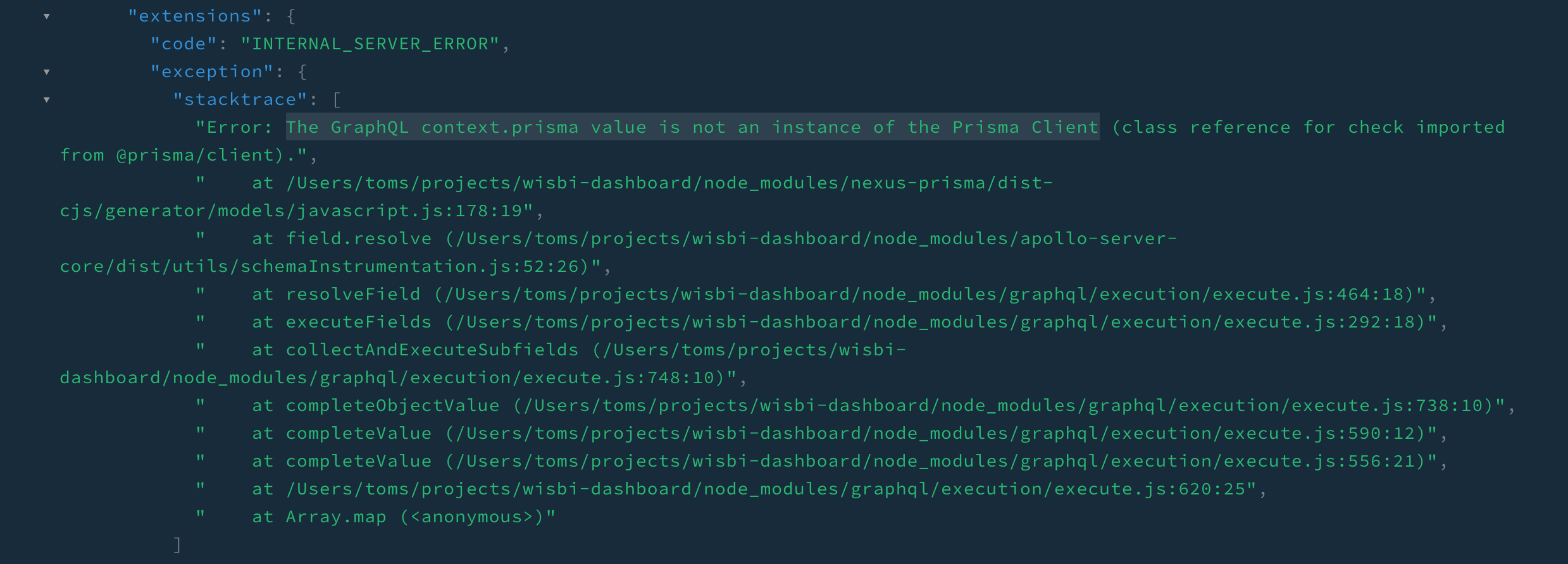 Unsing the next prisma best practice leads to error "The GraphQL context.prisma value is not an ...
