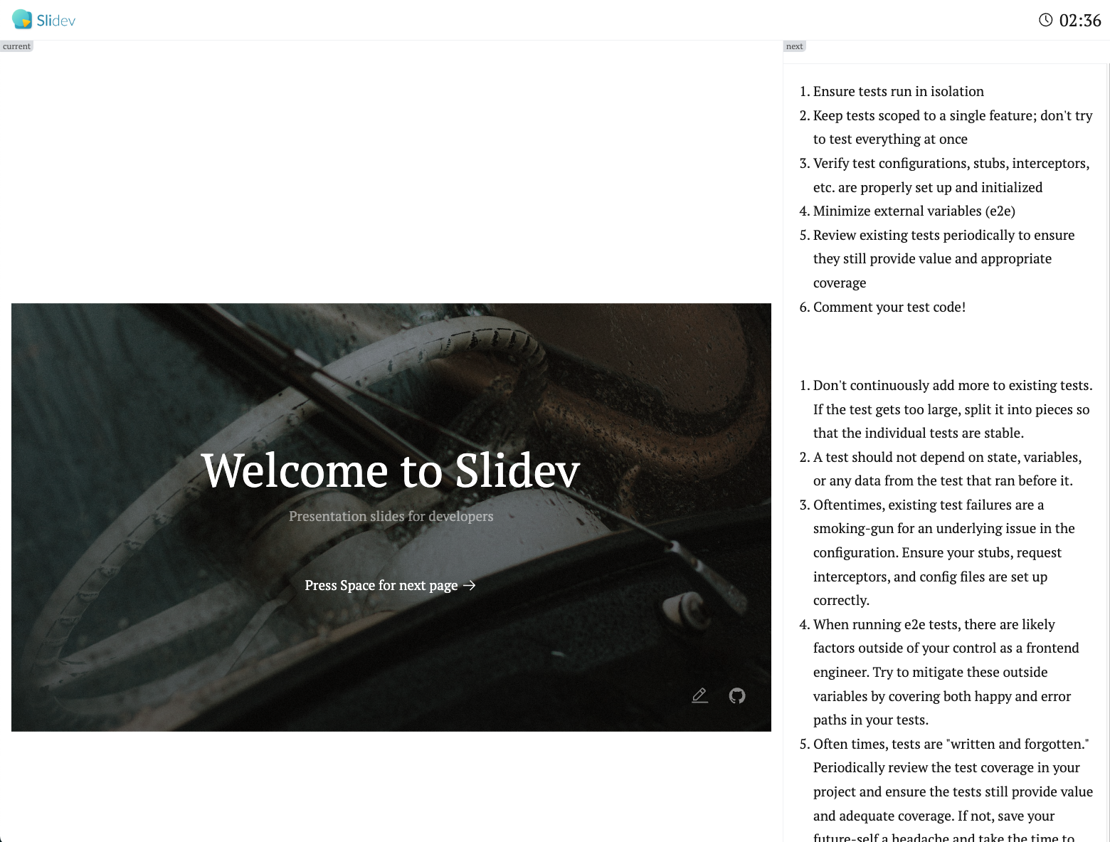 [presenter] Long Slide Notes Hide The Next Slide And Push Current Slide Down In The Viewport