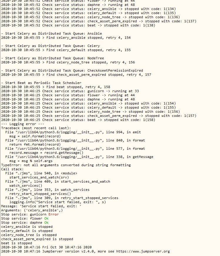 [Bug] docker-compose 部署jumpserver jms_core一直重启 · Issue #4889 · jumpserver/jumpserver · GitHub