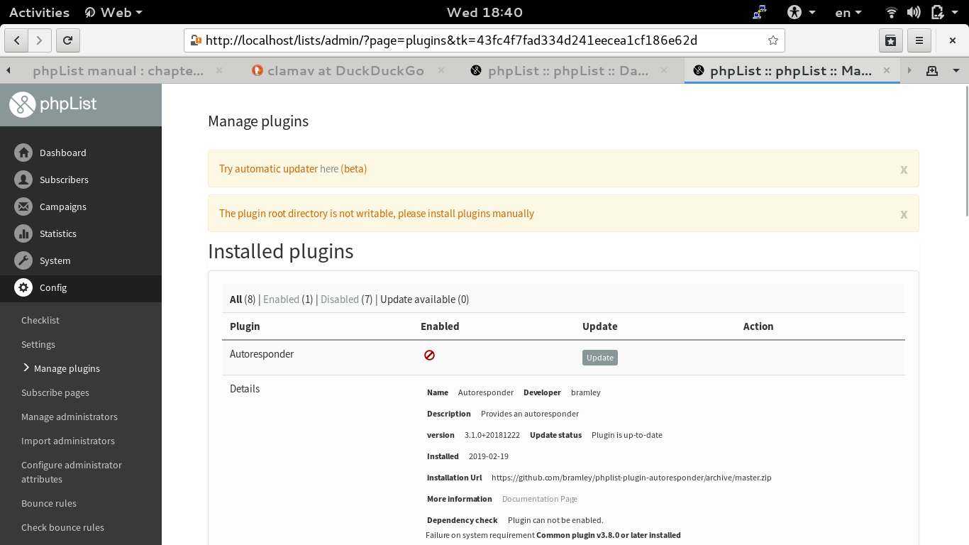 If plugins dir not writable, Manage Plugins should still show plugin list · Issue #437 · phpList ...