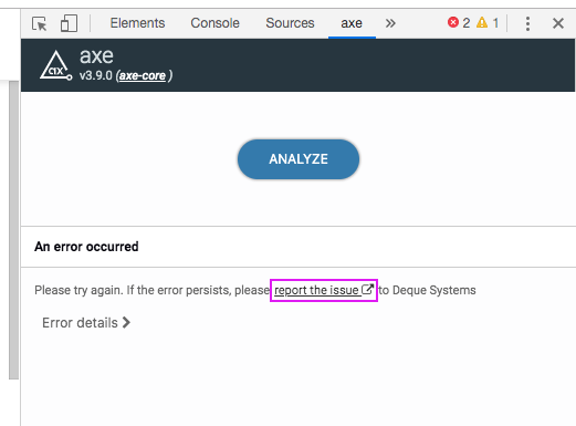 It says "An error occured." · Issue #1806 · dequelabs/axe-core · GitHub