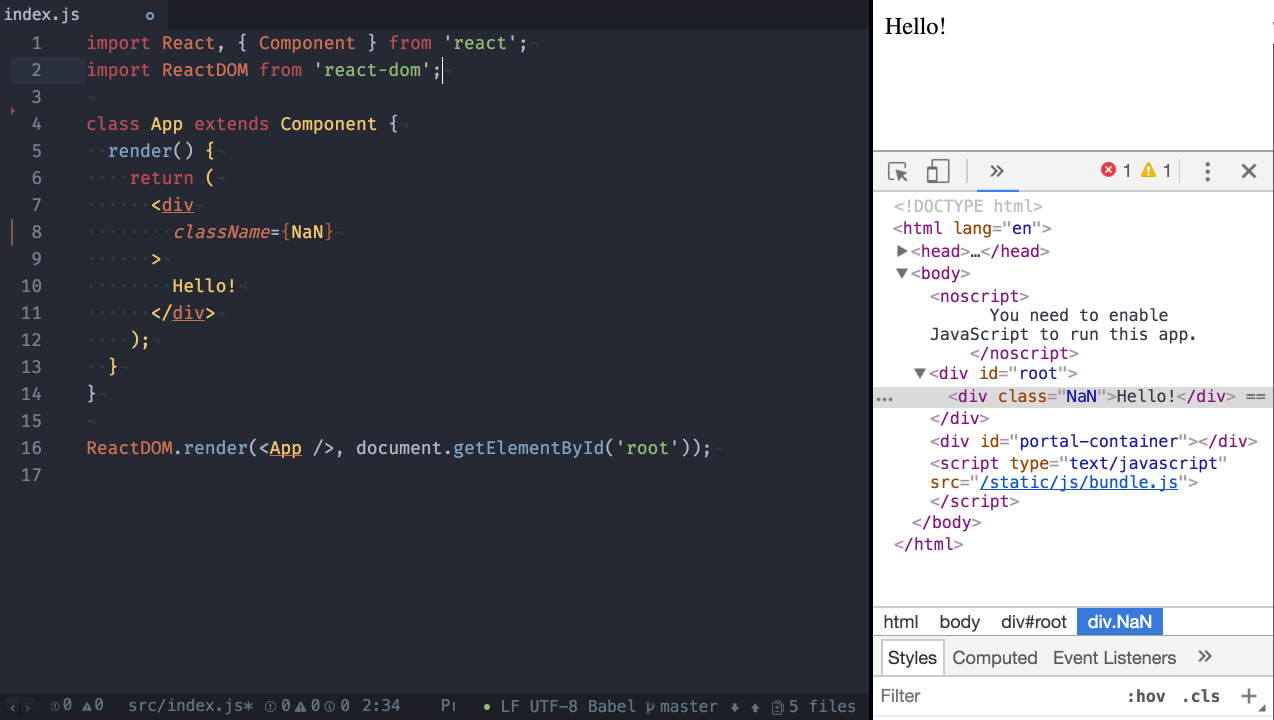 Rendering NaN as DOM attribute · Issue #10733 · facebook/react · GitHub