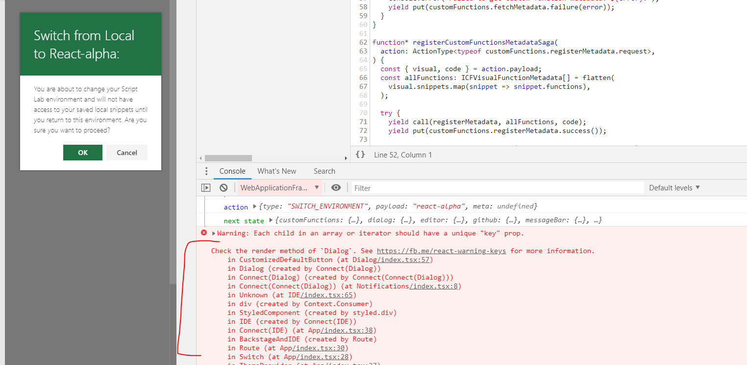 Dialog (when invoked through env switching) causes warning in console · Issue #416 · OfficeDev ...