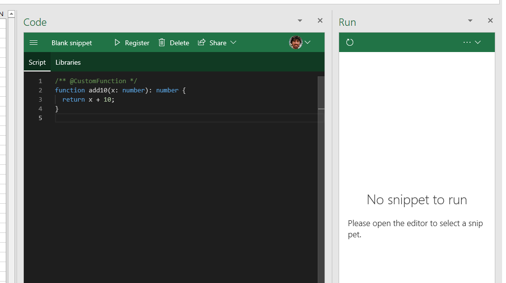 Pressing "run" when viewing Custom Function leads to "No snippet to run" · Issue #496 ...