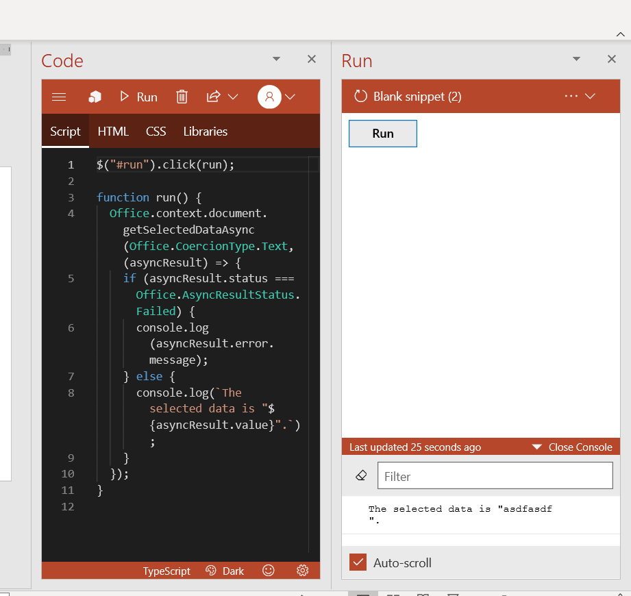PowerPoint "Run" task pane shows code · Issue #579 · OfficeDev/script-lab · GitHub